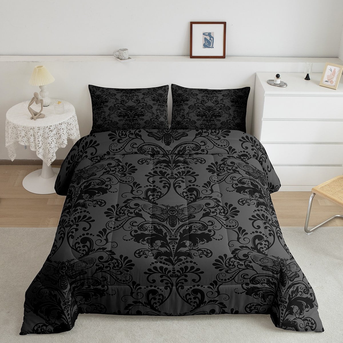 Adults Black Damask Gothic Bedding Set Antique Victorian Baroque ...