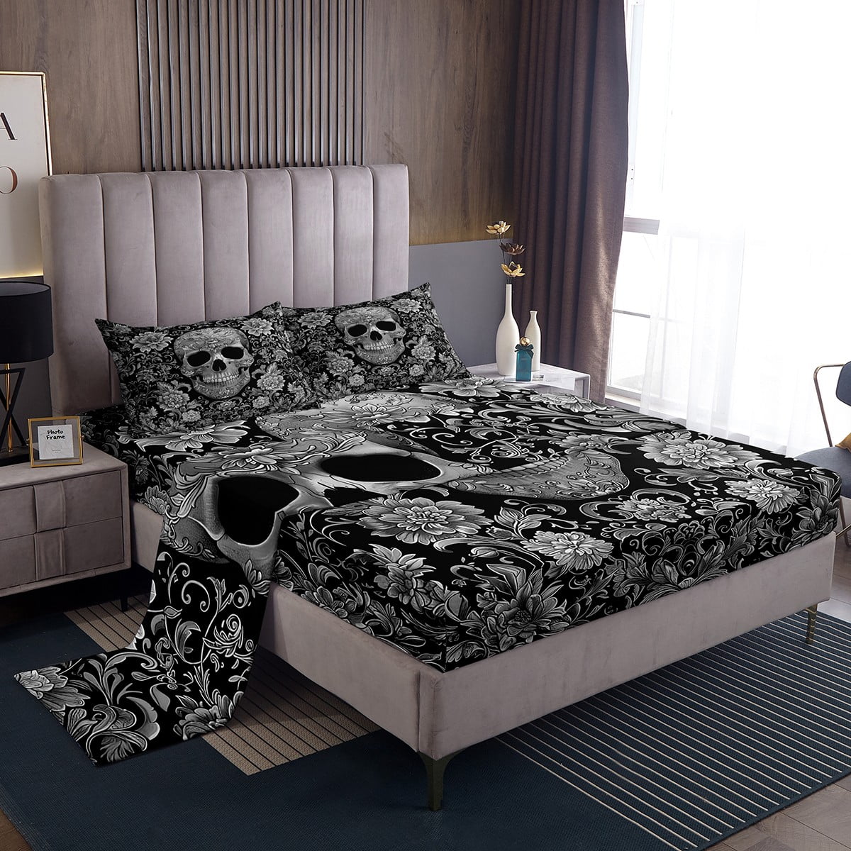 Adults Black Damask Sheets Gothic Vintage Floral Full Bed Sheets ...