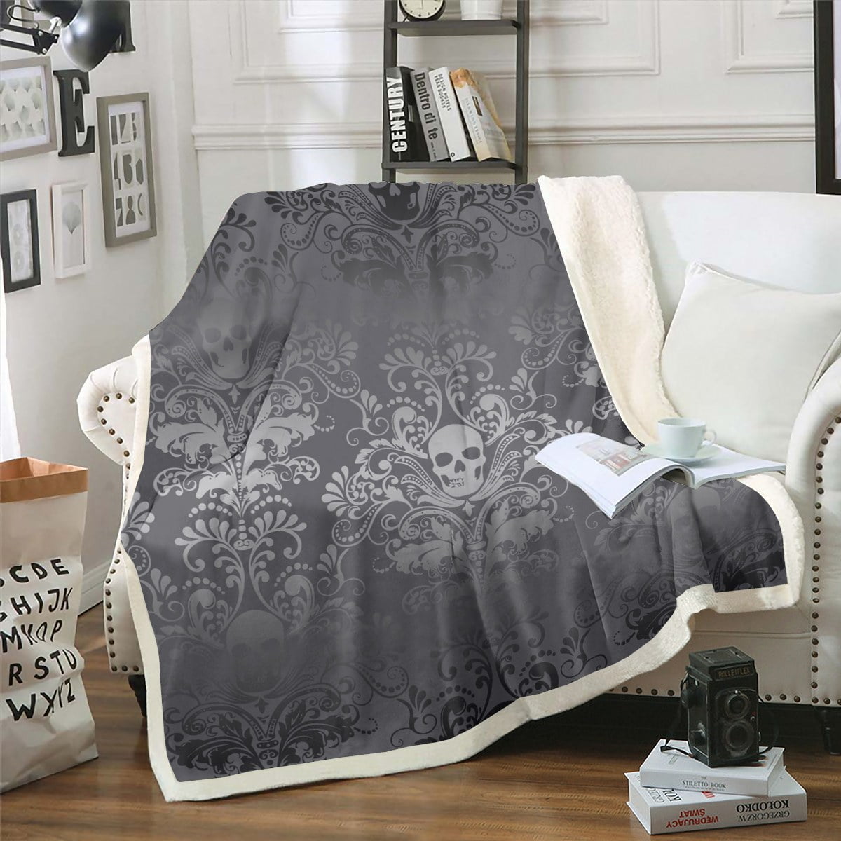 Adults Black Damask Throw Blanket Antique Victorian Baroque Blanket 60 ...