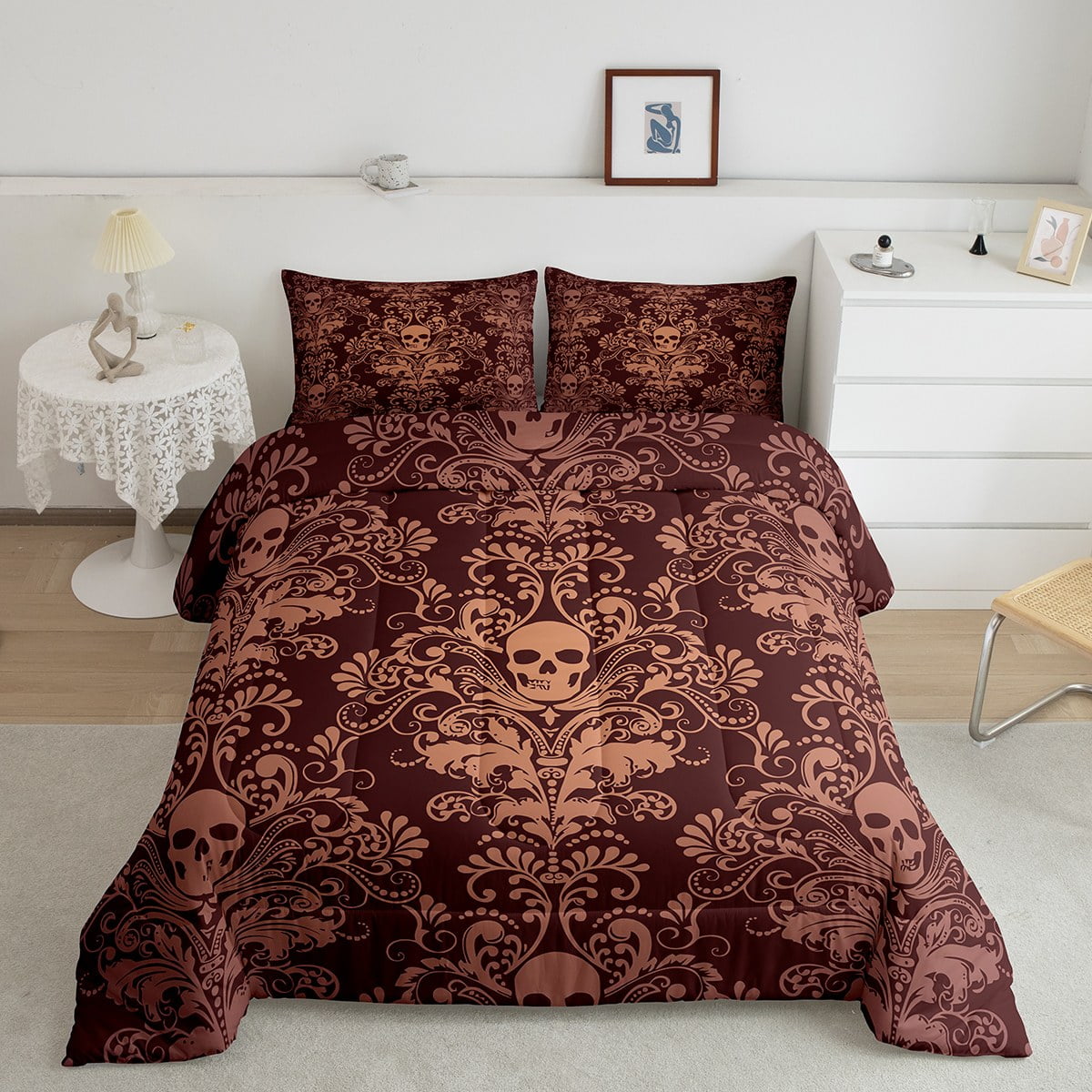 Adults Brown Damask Bedding Set Antique Victorian Baroque Comforter Set ...