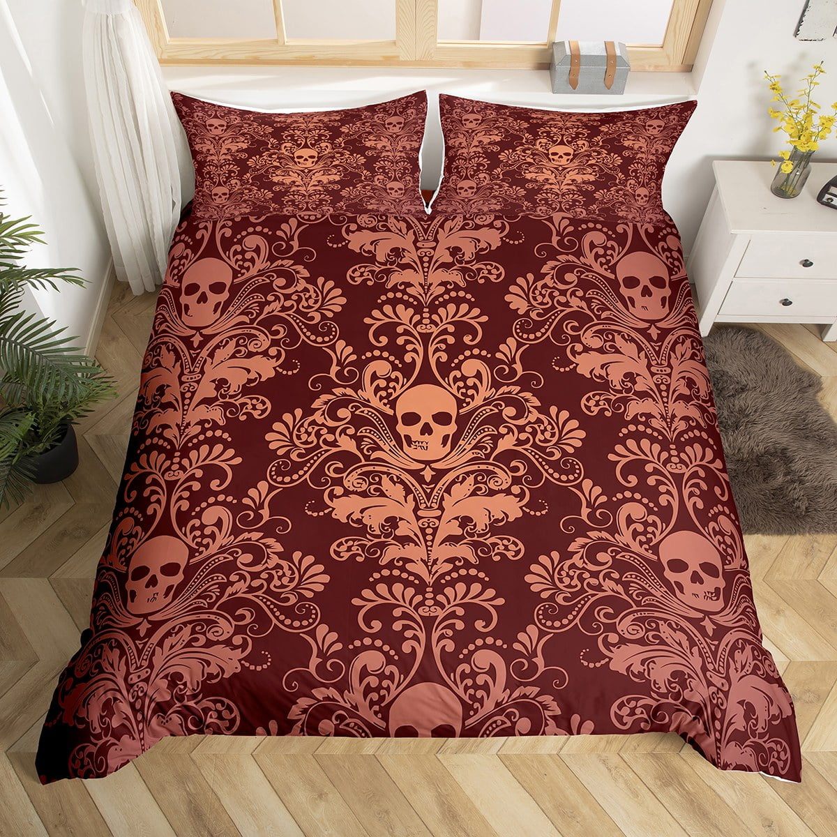 Adults Brown Damask Bedding Set Antique Victorian Baroque Duvet Cover ...