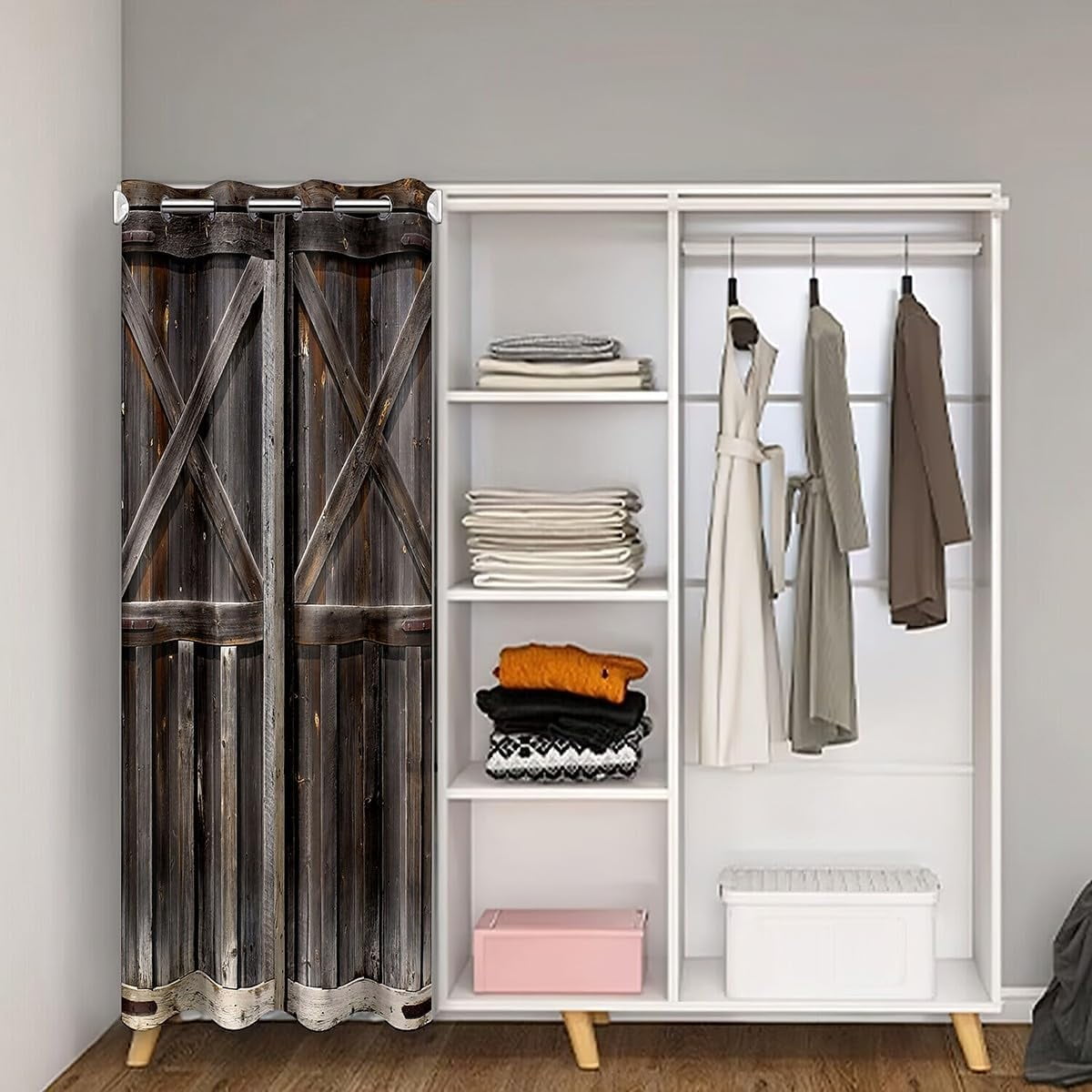 Adults Brown Wood Barn Door Door Curtain For Doorway Privacy 42"X80 ...