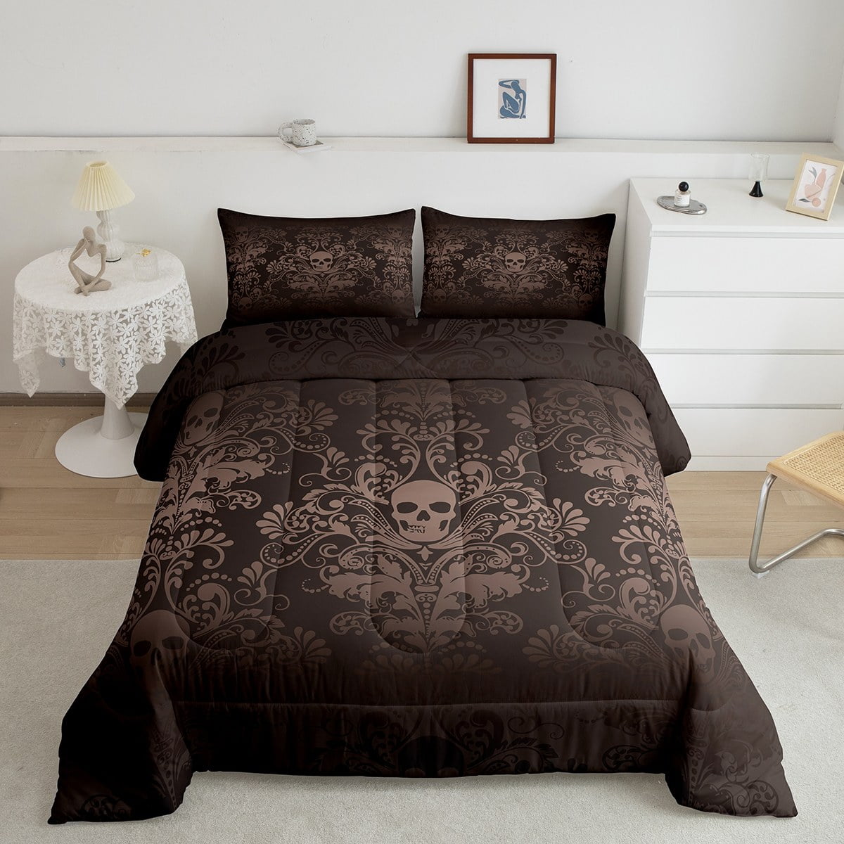 Adults Burnt Sienna Damask Bedding Set Antique Victorian Baroque ...