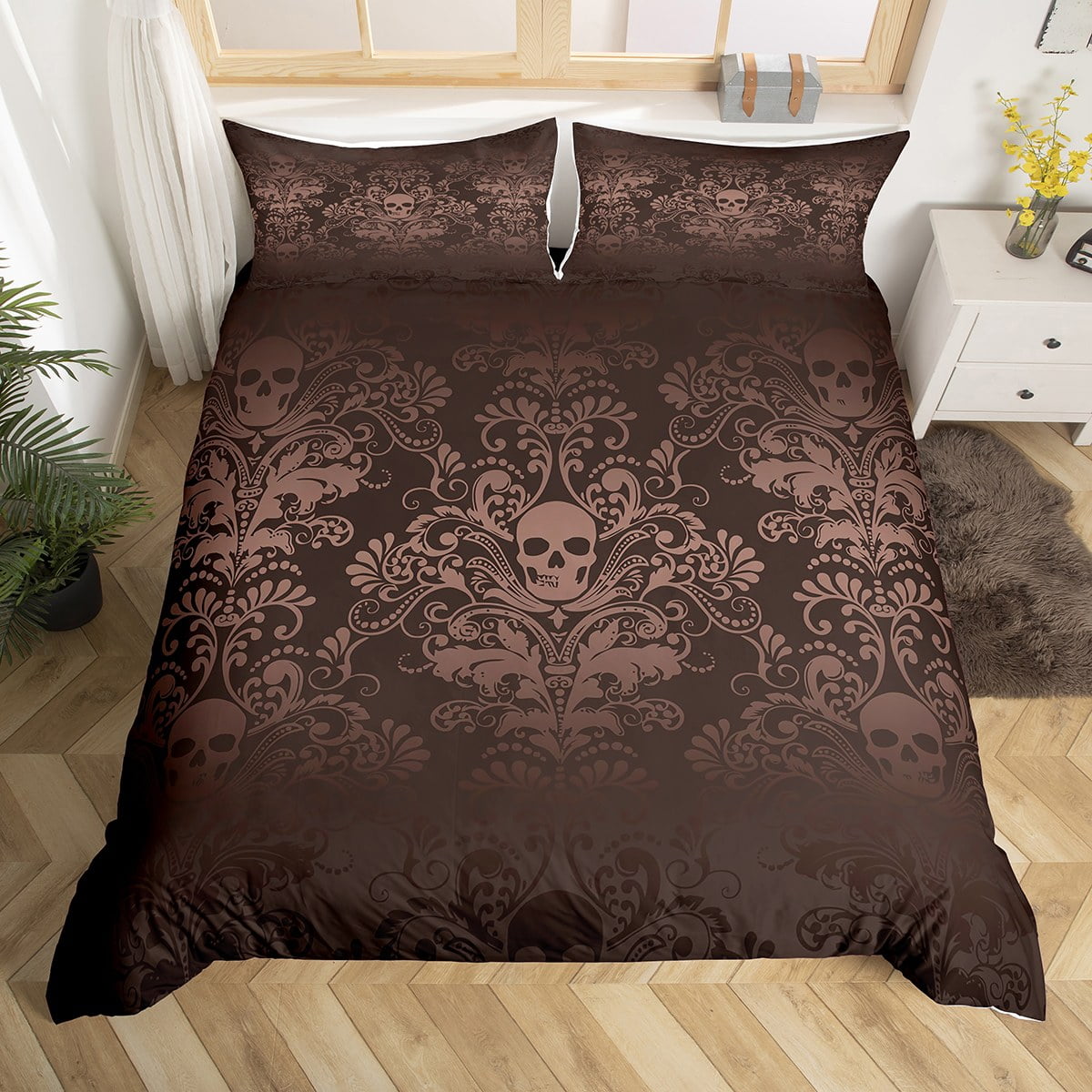Adults Burnt Sienna Damask Bedding Set Antique Victorian Baroque Duvet ...