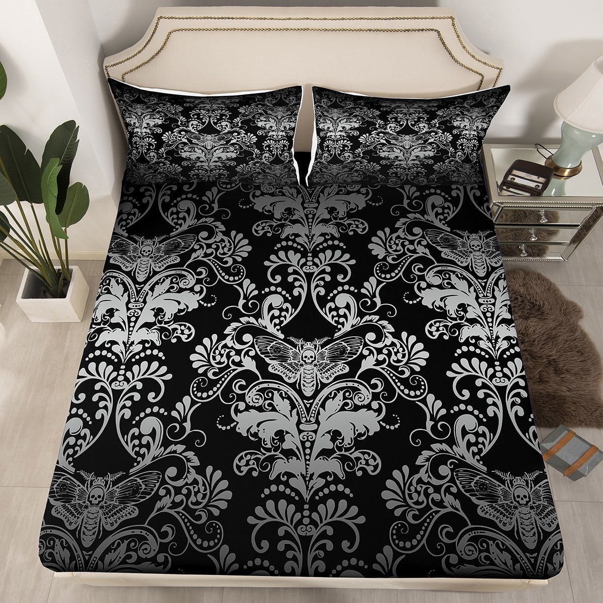 Adults Damask Gothic Bed Sheets Antique Victorian Fitted Sheet Queen ...