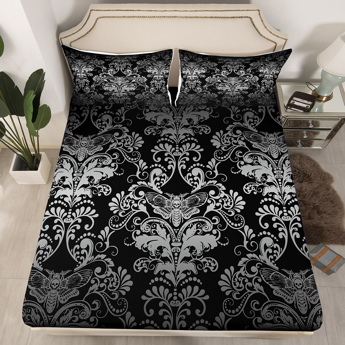 Adults Damask Gothic Bed Sheets Antique Victorian Fitted Sheet Queen ...