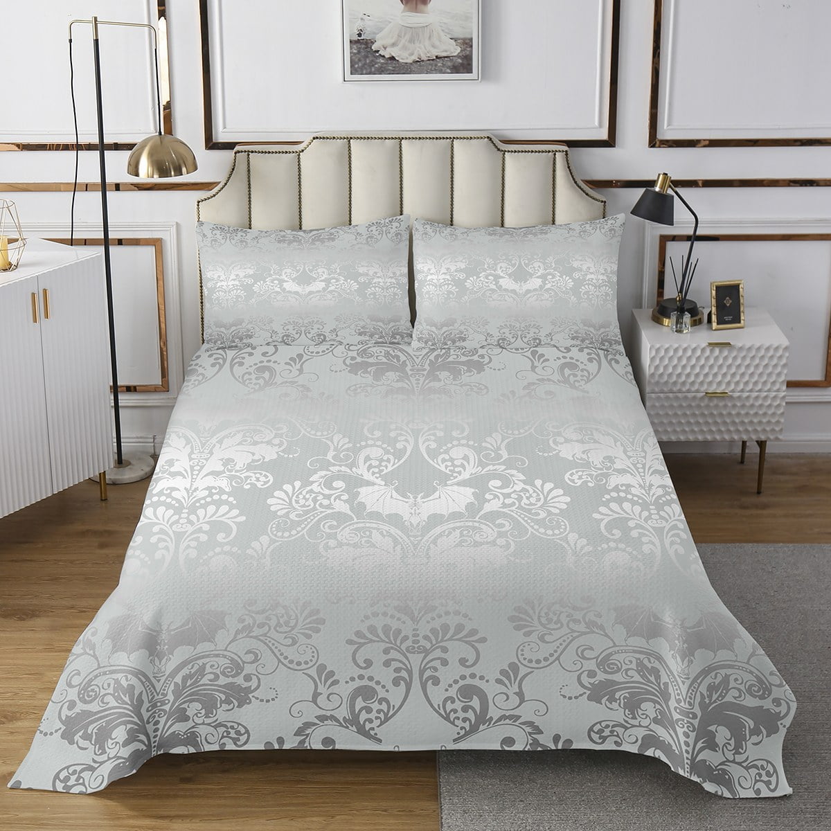 Adults Damask Gothic Bedspread Set Antique Victorian Quilt Set King ...