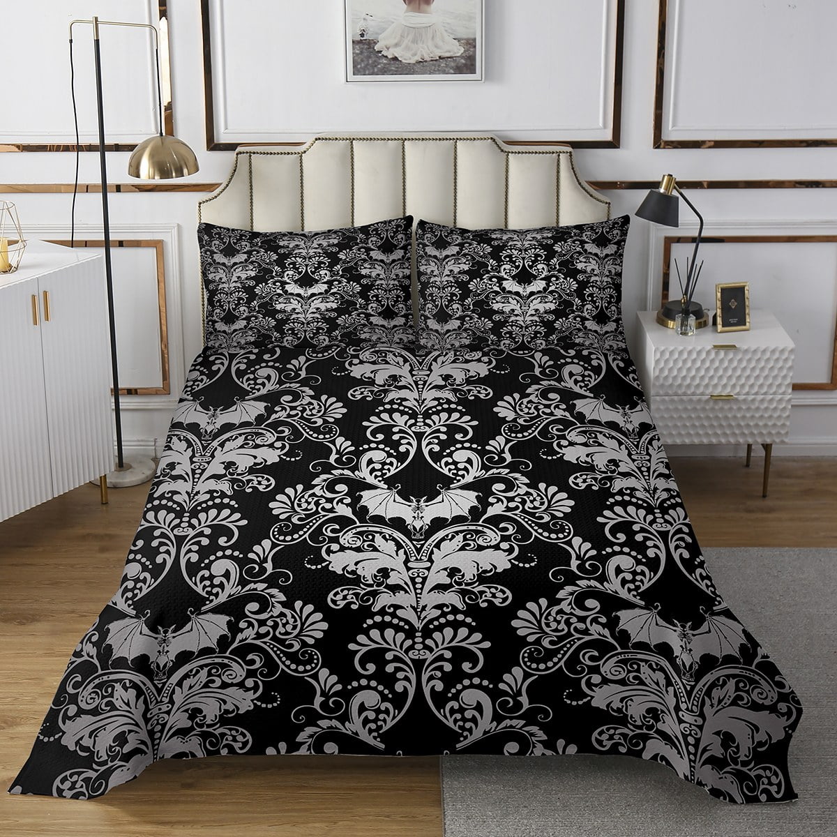 Adults Damask Gothic Bedspread Set Antique Victorian Quilt Set King ...