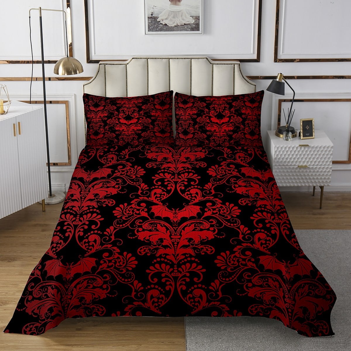 Adults Damask Gothic Bedspread Set Antique Victorian Quilt Set Queen ...