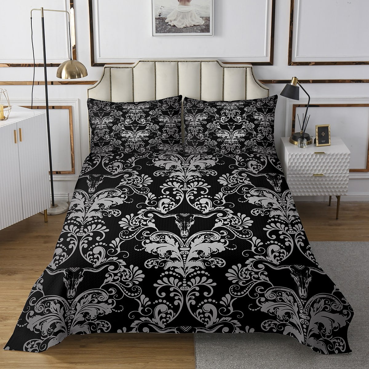 Adults Damask Gothic Bedspread Set Antique Victorian Quilt Set Twin ...