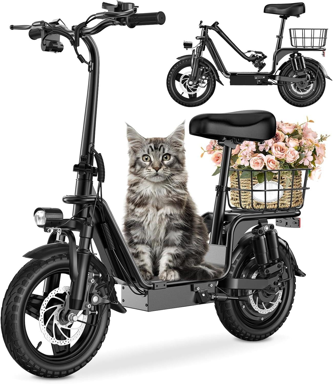 Adults Electric Scooter with Seat, 48V 10.4AH Foldable Electric Scooter ...