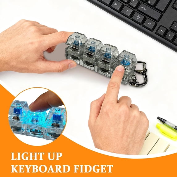 Adults Fidget Keyboard Clicker Toys (2 Pack), Transparent Black LED ...