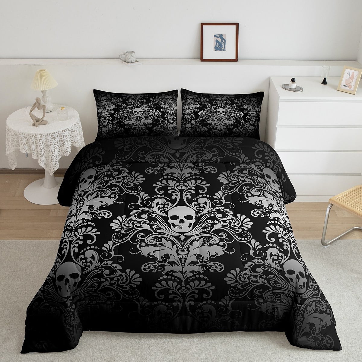 Adults Gray Damask Bedding Set Antique Victorian Baroque Comforter Set ...