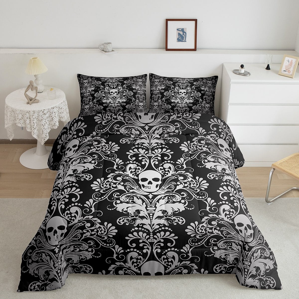 Adults Grey Damask Bedding Set Antique Victorian Baroque Comforter Set ...