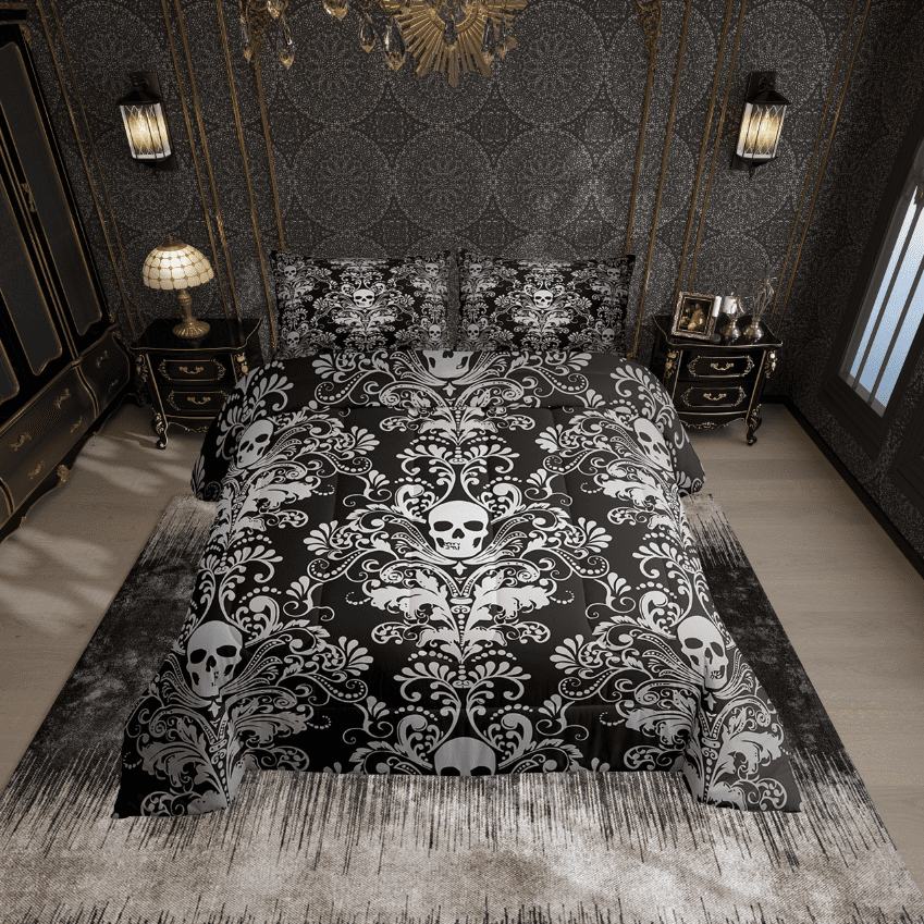 Adults Grey Damask Bedding Set Antique Victorian Baroque Comforter Set ...