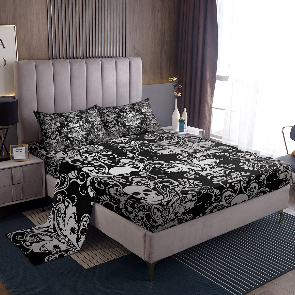 Adults Grey Damask Sheet Set Antique Victorian Baroque Bed Sheets Queen ...