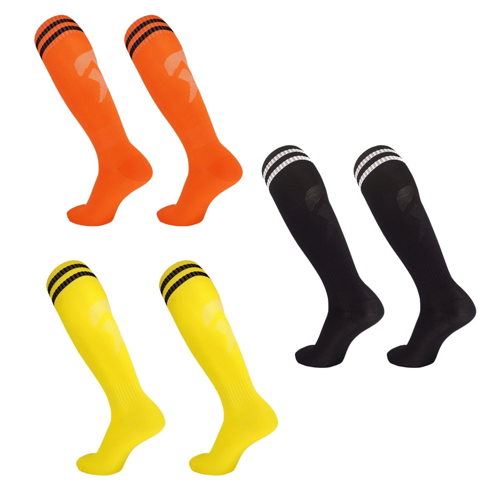 Adults Knee High Soccer Socks - 3 Pairs Long Football Socks-Orange ...