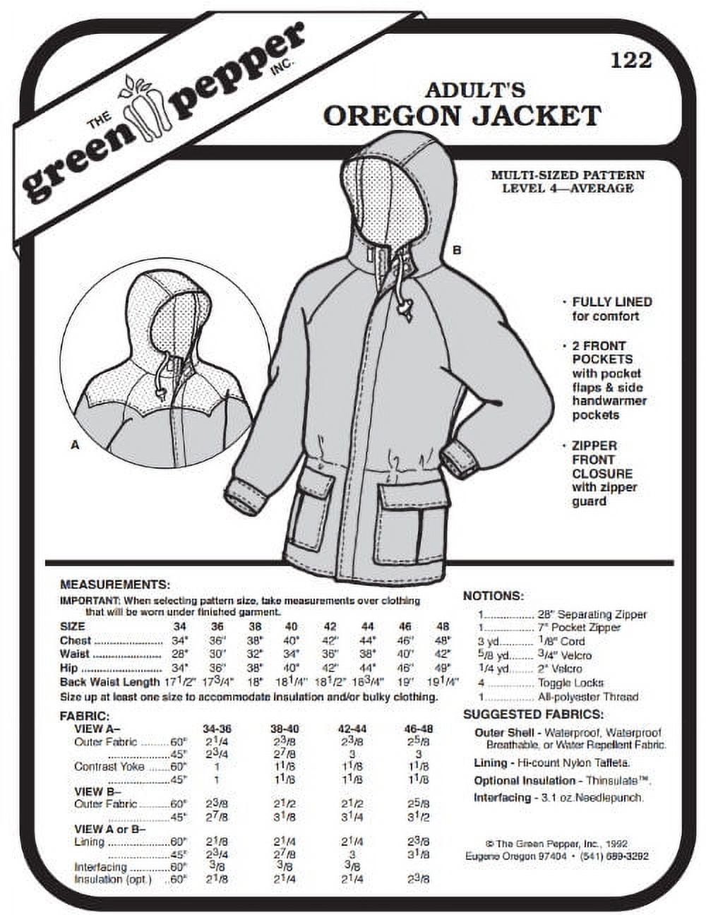 Adults' Oregon Jacket Coat #122 Sewing Pattern (Pattern Only) - Walmart.com
