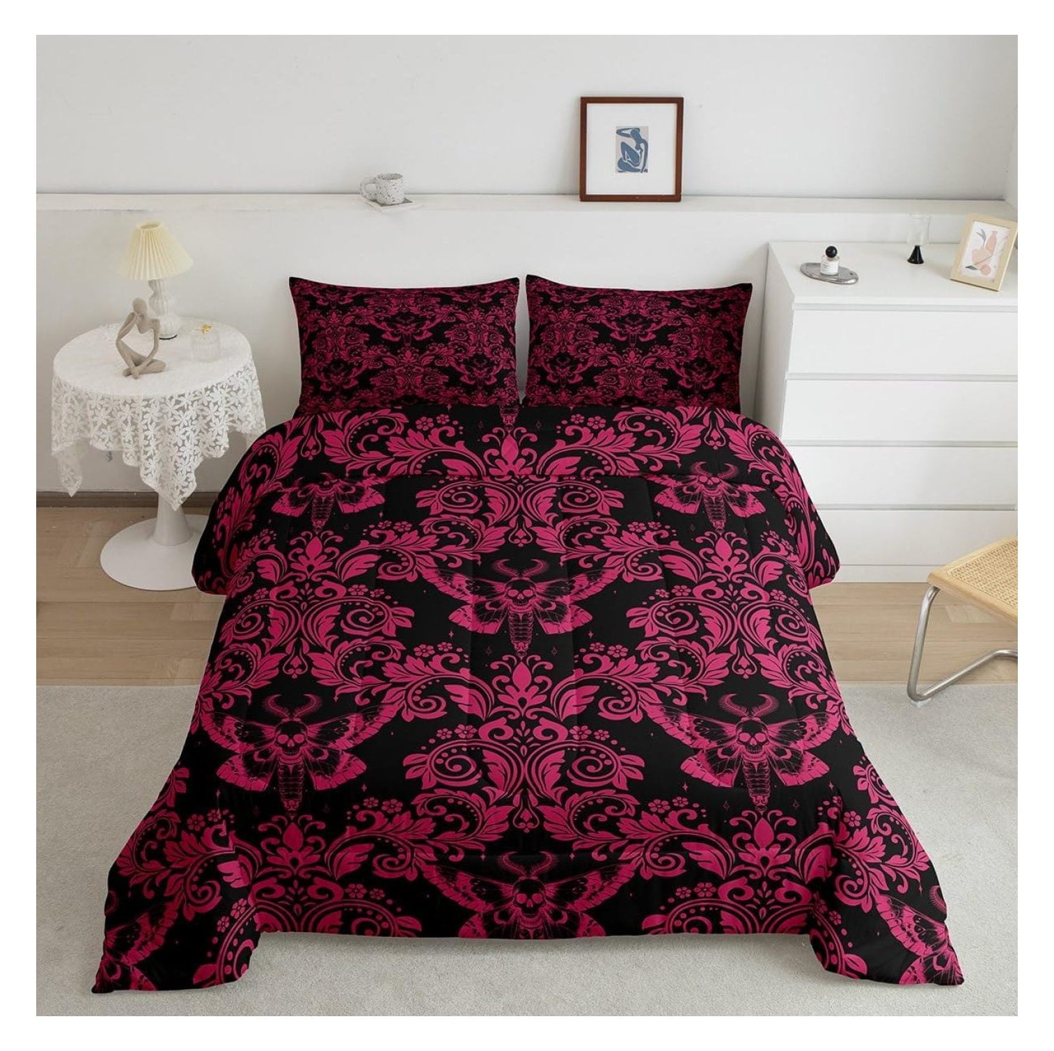 Adults Pink Vintage Damask Floral Comforter Set Oriental Antique ...