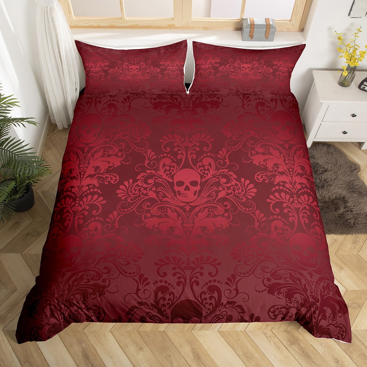 Adults Red Damask Bedding Set Antique Victorian Baroque Duvet Cover ...