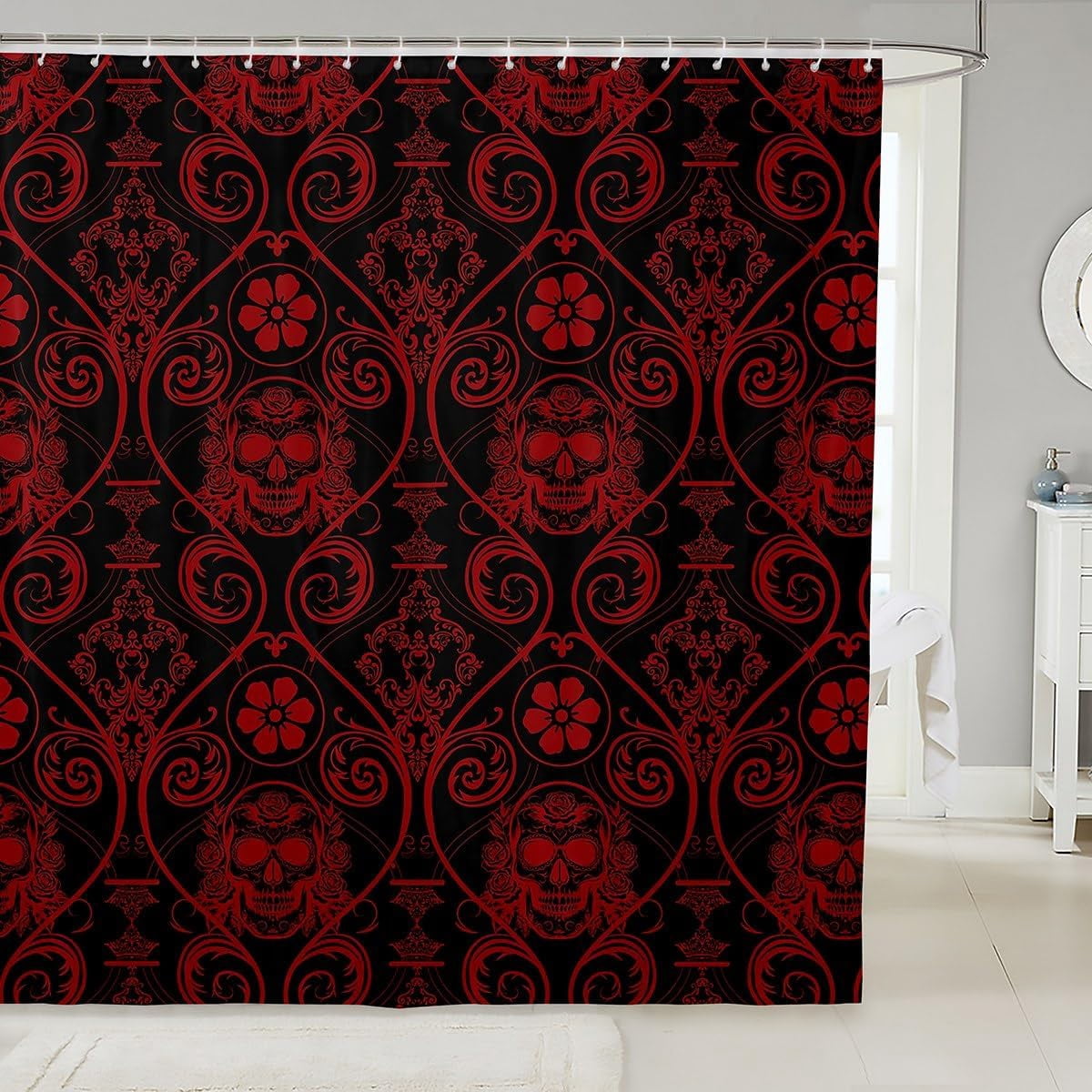 Adults Red Vintage Damask Floral Shower Curtain Oriental Antique ...