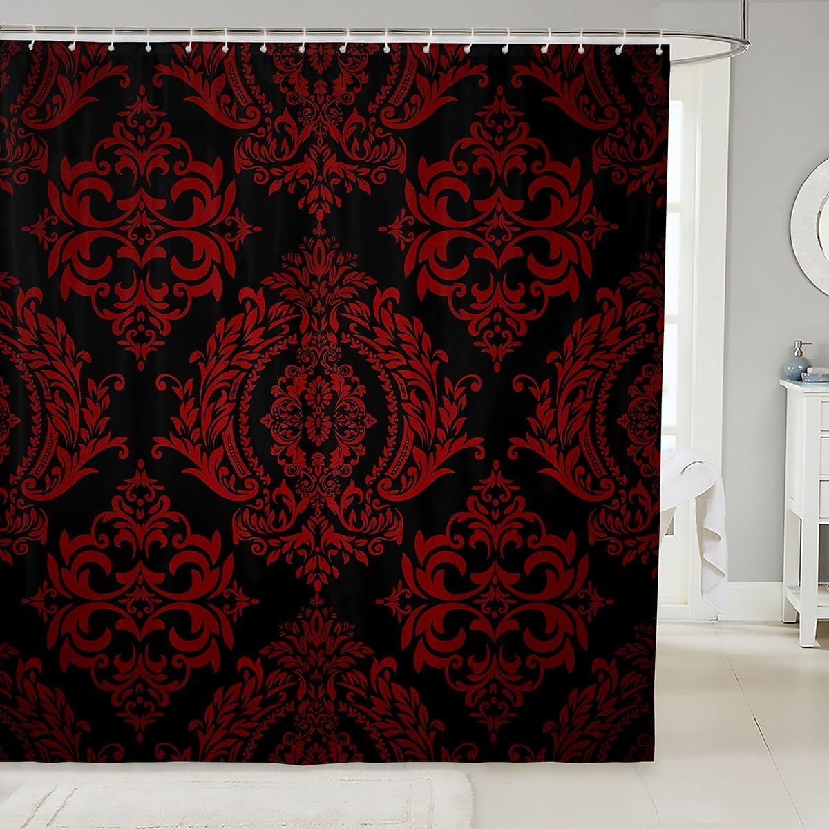 Adults Red Vintage Damask Floral Shower Curtain Oriental Antique ...