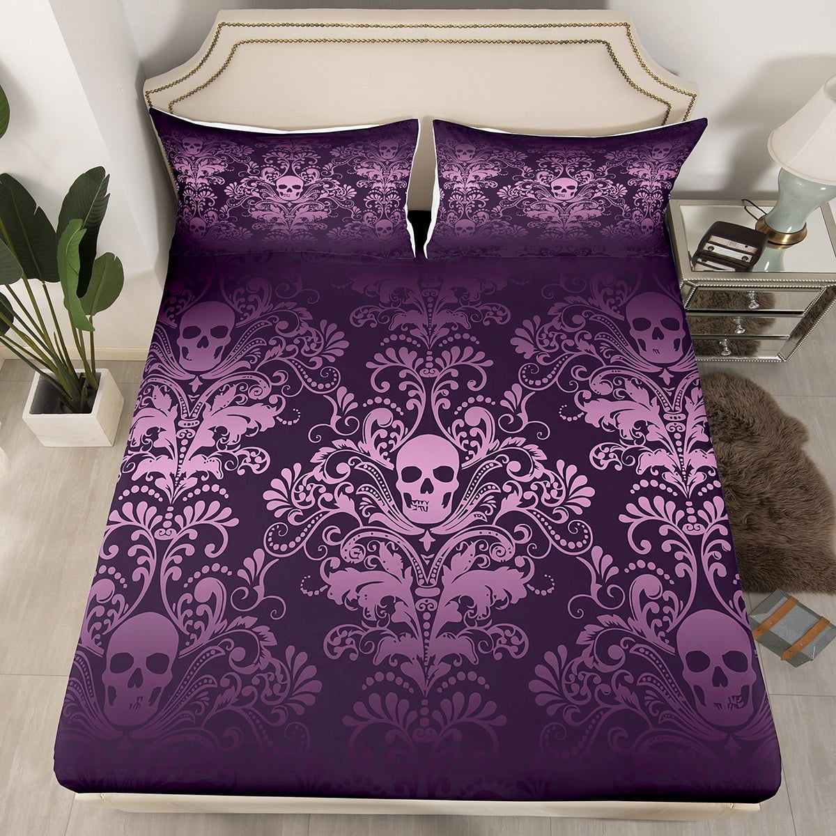 Adults Salmon Violet Damask Bed Sheets Antique Victorian Baroque Fitted ...
