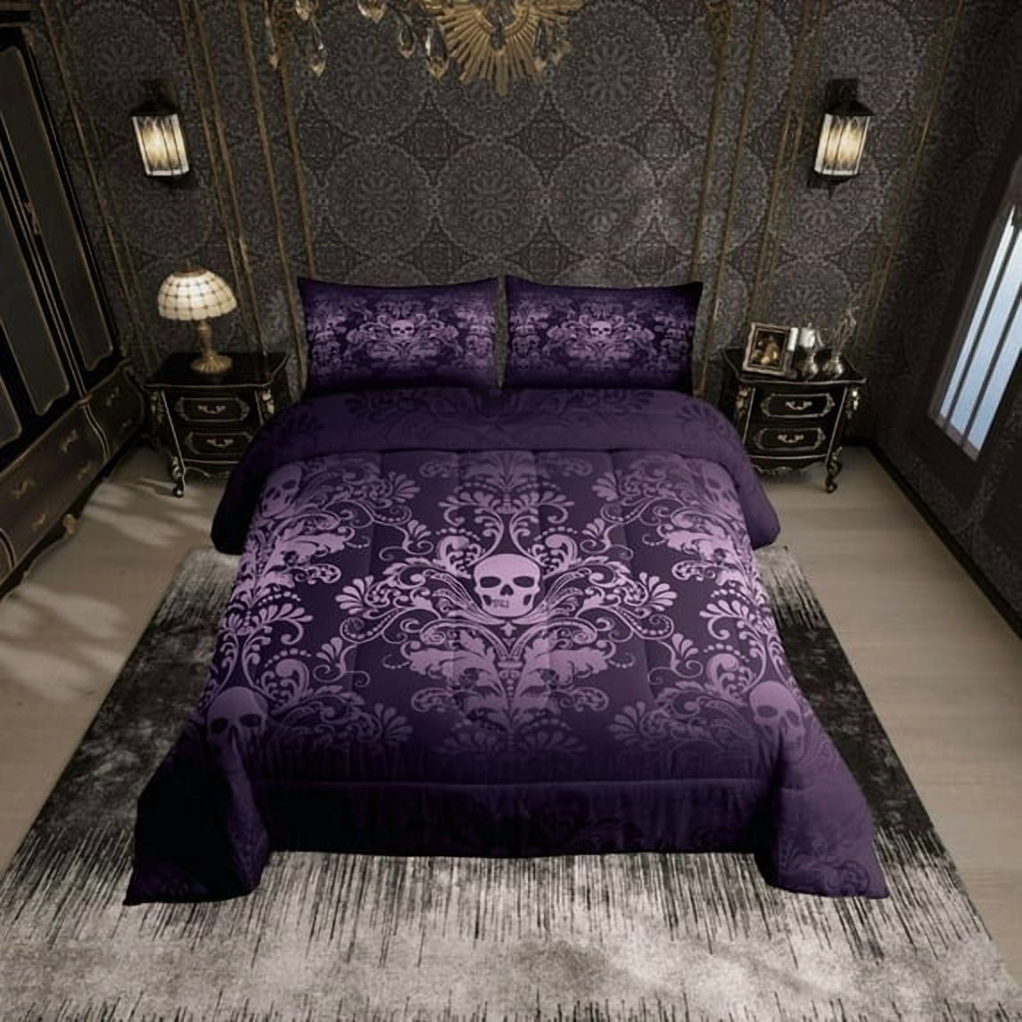 Adults Salmon Violet Damask Comforter Set Antique Victorian Baroque ...