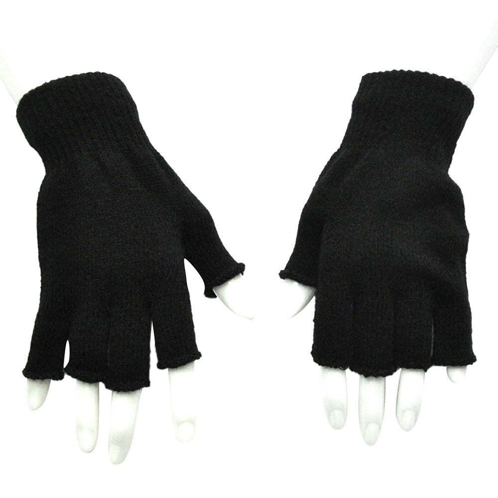 Adults Solid Color Half Finger Gloves, Unisex Knit Fingerless Gloves ...