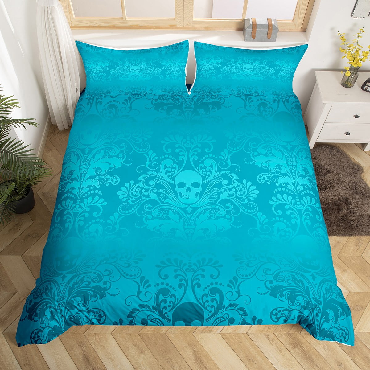 Adults Teal Damask Bedding Set Antique Victorian Baroque Duvet Cover ...