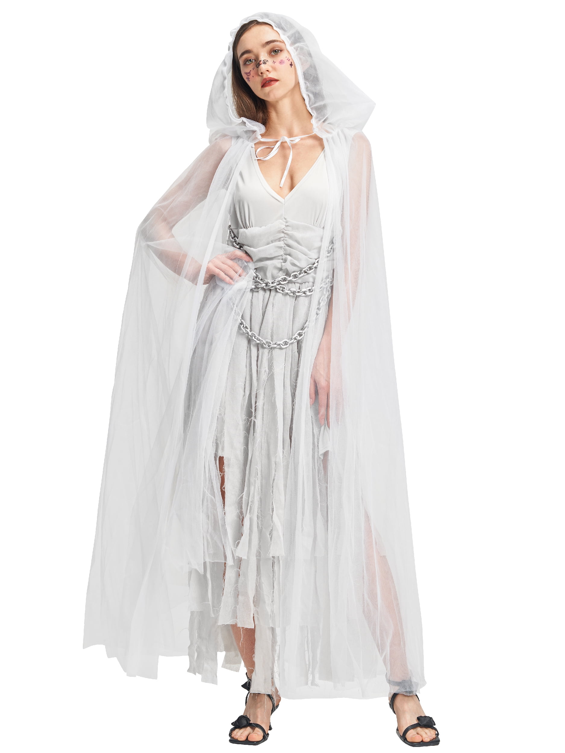 Adults Women Ghost Bride Costume, Halloween Zombie Fancy Dress & Hooded ...