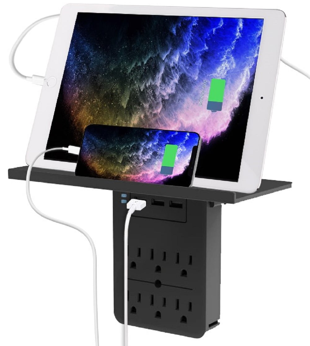 Aduro Surge Protector Extender, 6 Outlets, 3 USB Ports, Built-in Shelf ...