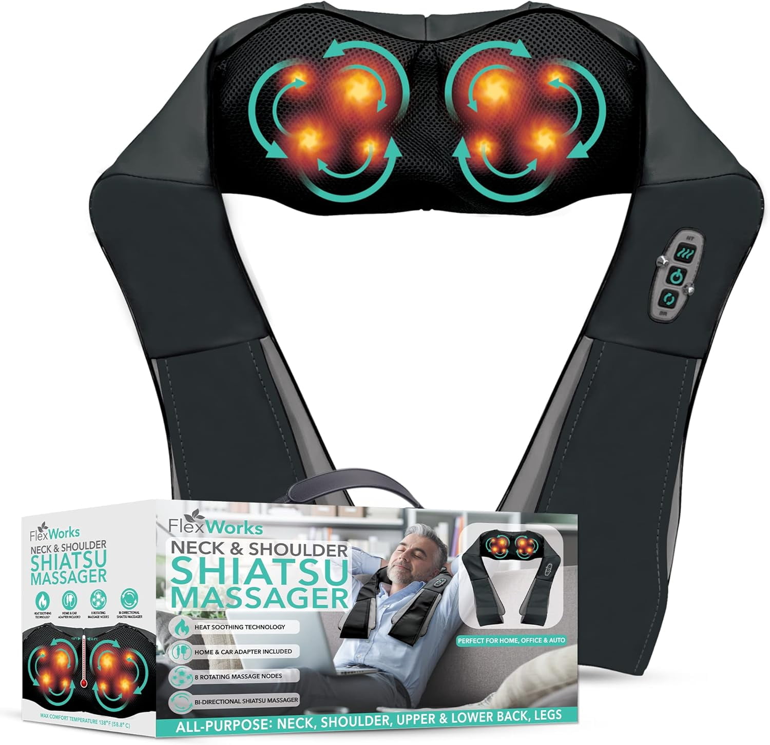 Aduro Sport FlexWorks Shiatsu Neck Shoulder & Back Massager with Heat ...