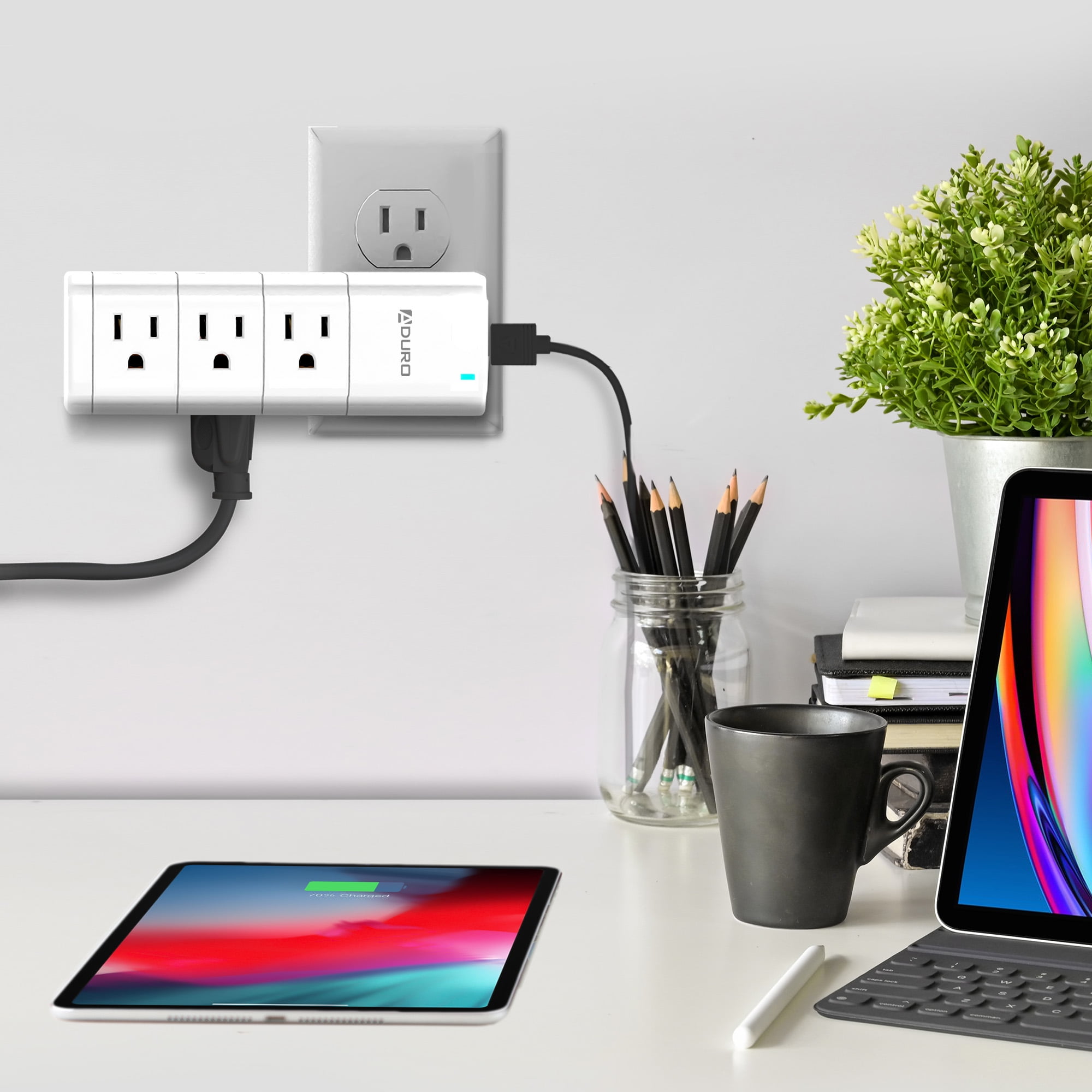 Aduro Surge 9AC2USB, 15A 125V 1875W White Wall Outlet Electrical Outlet ...