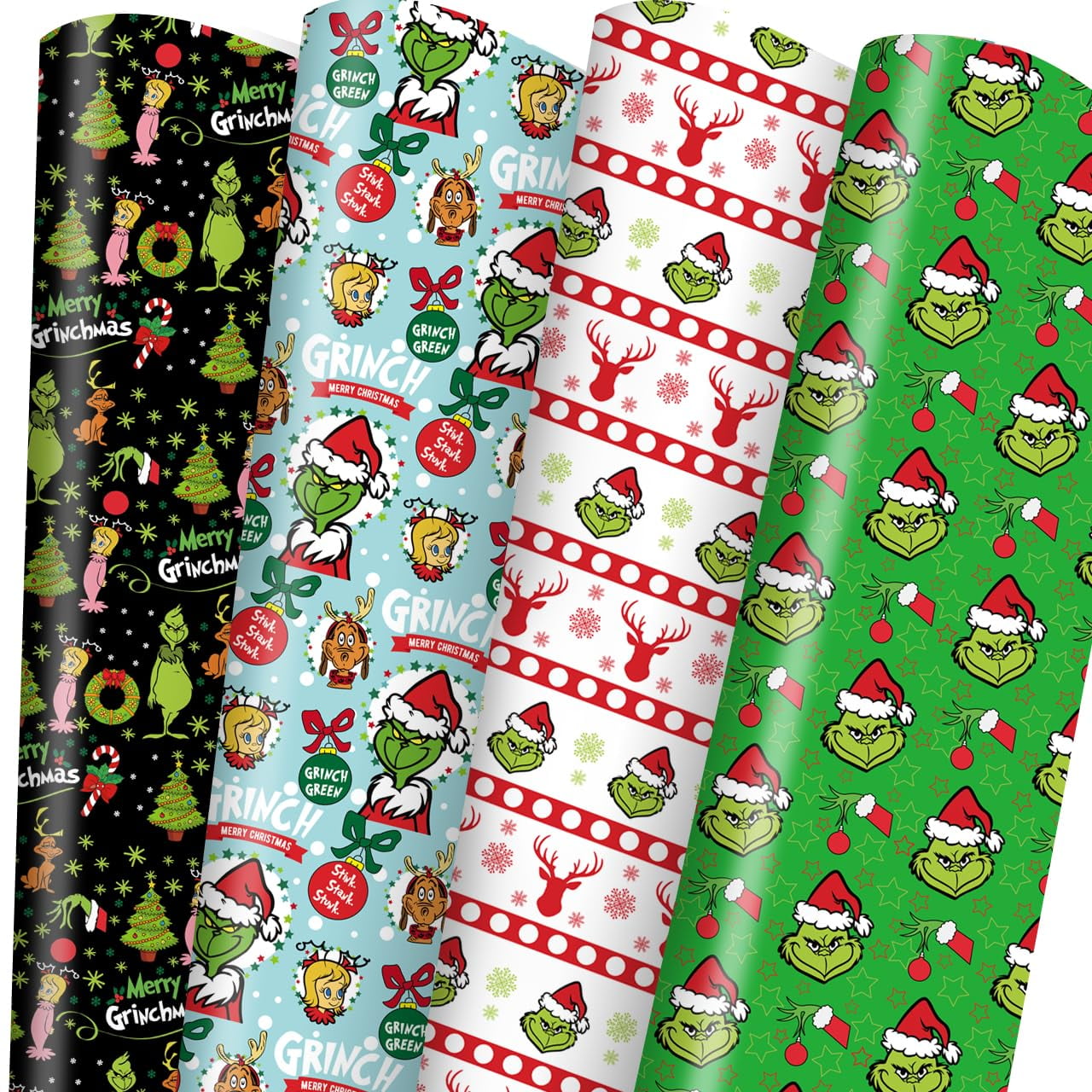 Adurself Christmas Wrapping Paper Funny Cartoon Character Green Monster ...