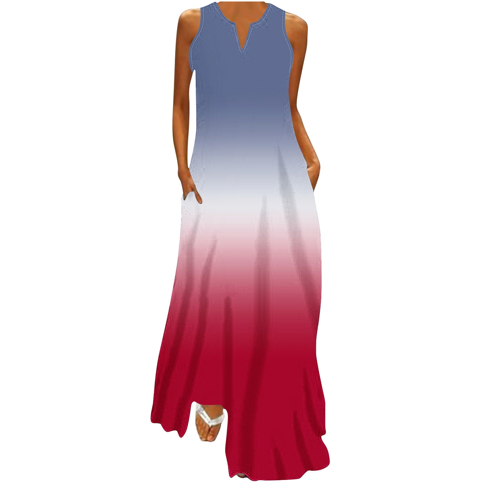 Aduuda Wedding Guest Maxi Dresses for Women Sleeveless V Neck Long Tank ...