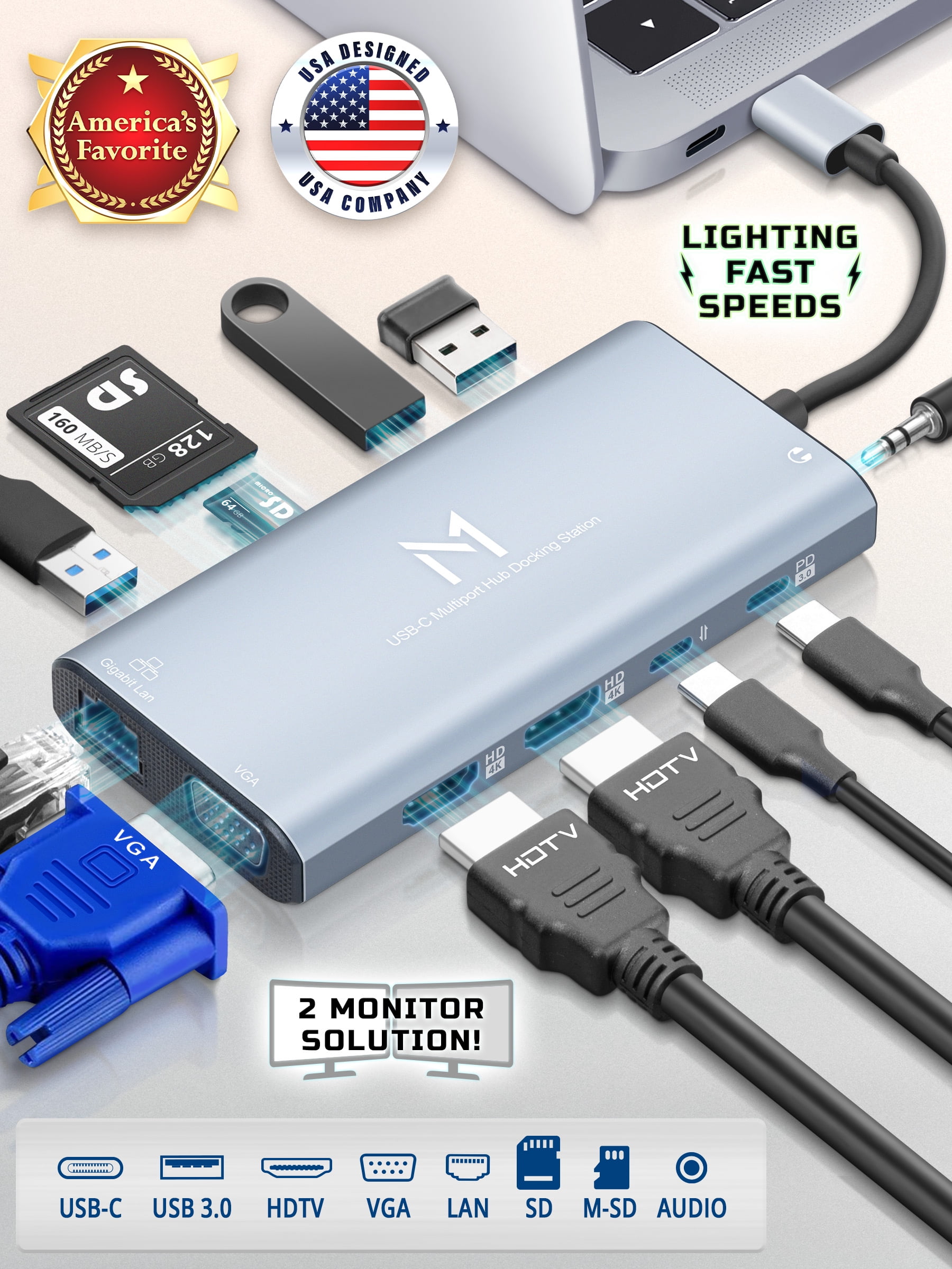 Mata1 Adv Tech 12-in-1 Docking Station, Multiport Dock, USB-C 2.0 & 3.0 ...