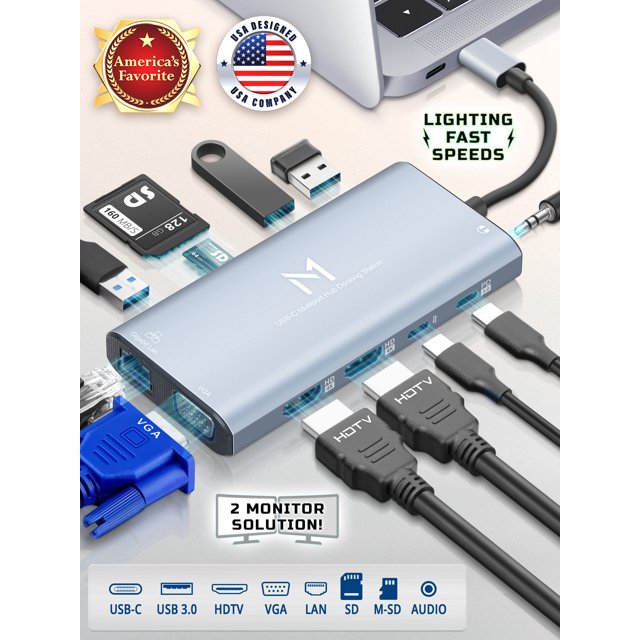 Mata1 Adv Tech 12-in-1 Docking Station, Multiport Dock, USB-C 2.0 & 3.0 ...