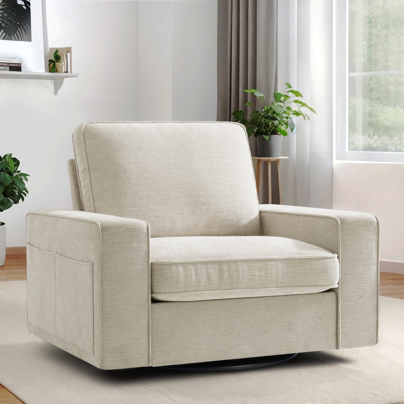 Advanabd Swivel Upholstered Accent Chair, Modern Square Club Arm Chair ...