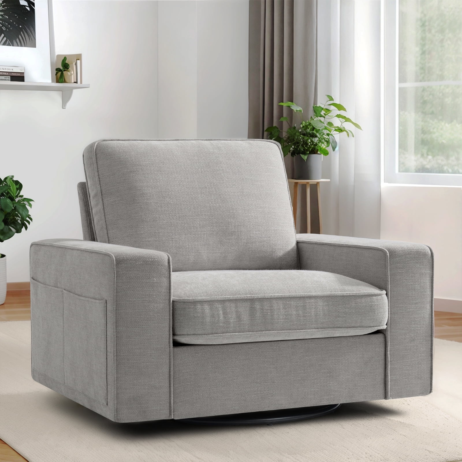Advanabd Swivel Upholstered Accent Chair, Modern Square Club Arm Chair ...