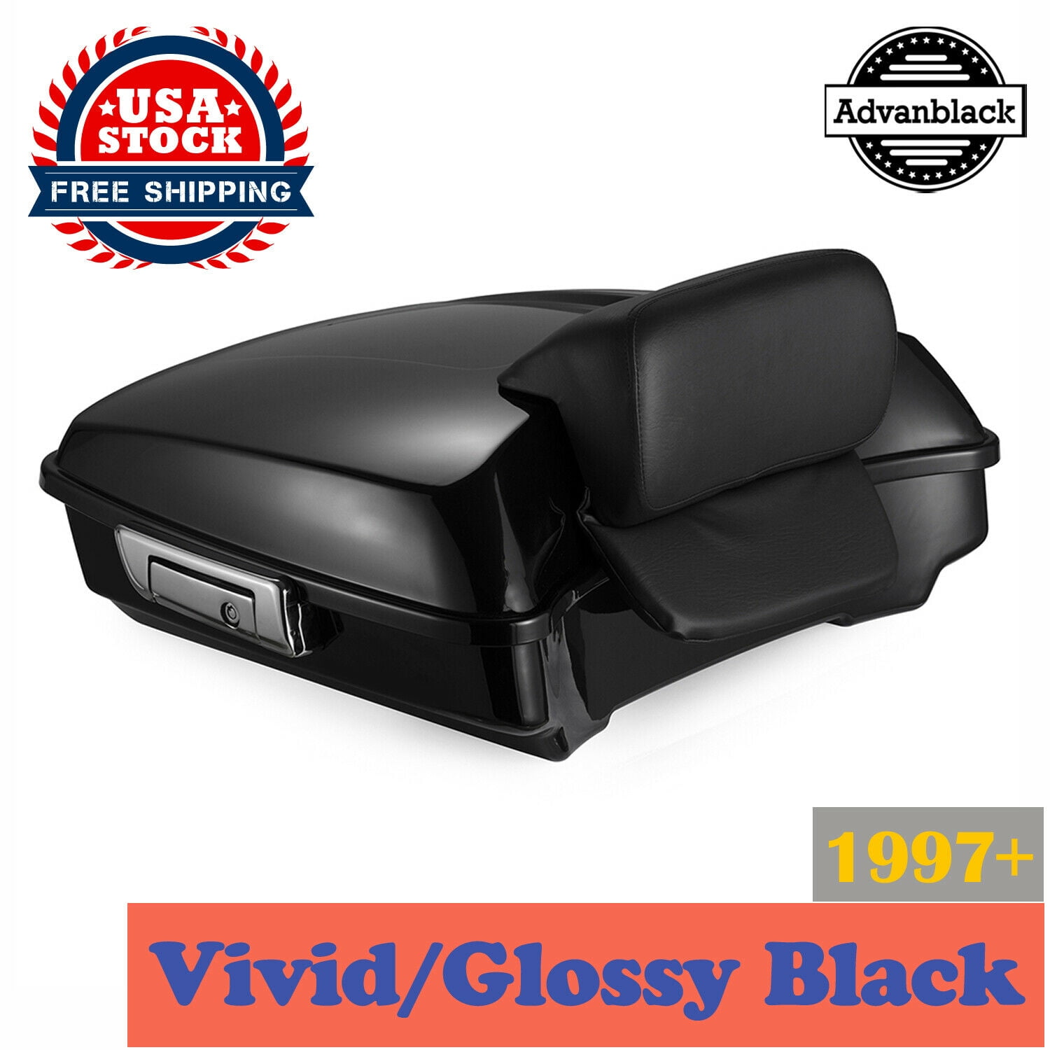 Advanblack Vivid Black/Glossy Black Razor Tour Pack Pak Backrest with ...