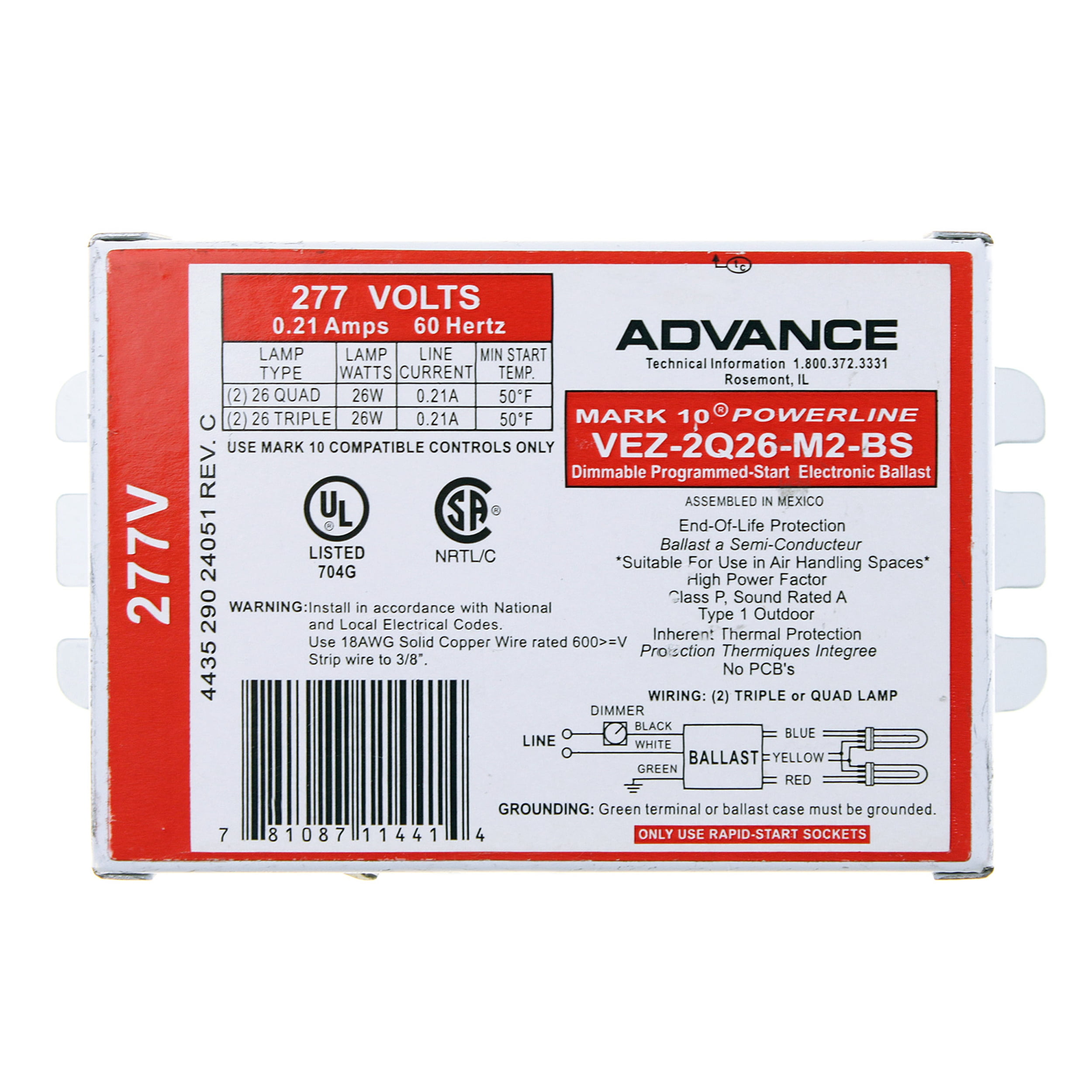 Advance Ballasts VEZ-2Q26-M2-BS Mark 10 Powerline Dimmable Programmed ...