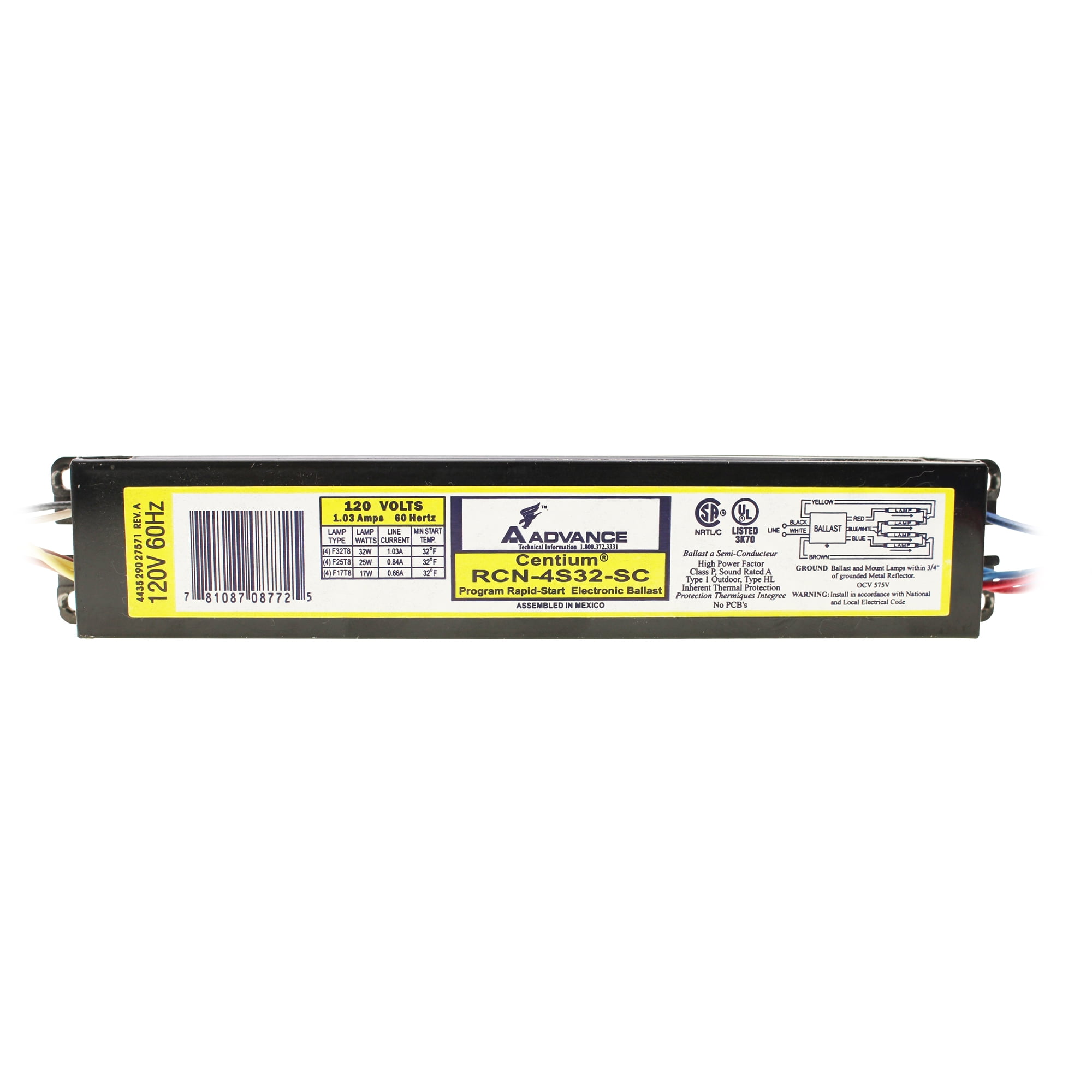 Advance RCN-4S32-SC Electronic Fluorescent Ballast, 4 Lamp, F32T8 32W ...