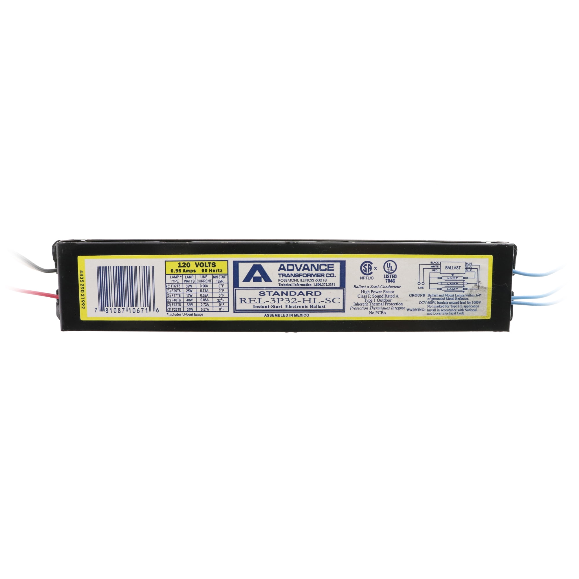Advance REL-3P32–HL-SC Electronic Fluorescent Ballast, 3-Lamp, T8 F32T8 ...