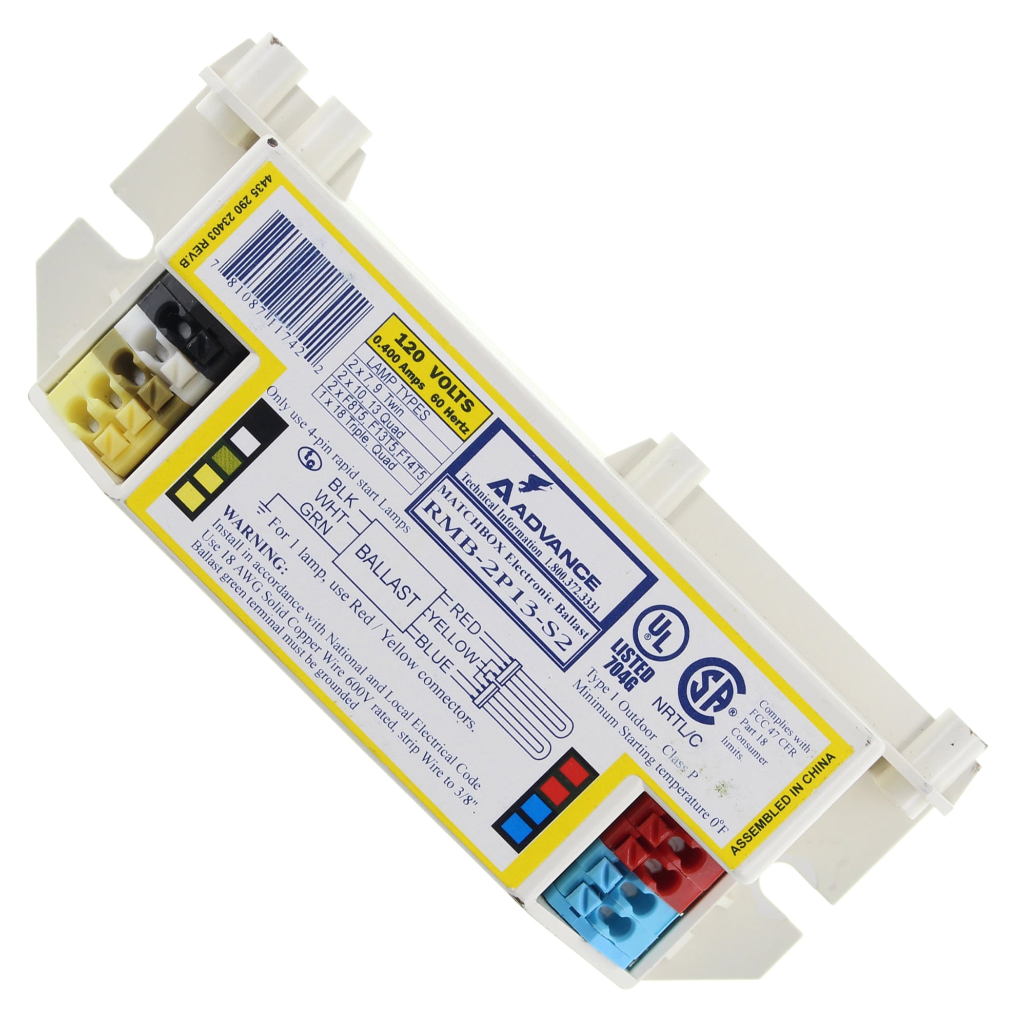 Advance RMB-2P13-S2 Matchbox Electronic Ballast, 2-Lamp, CFL, F8T5 ...