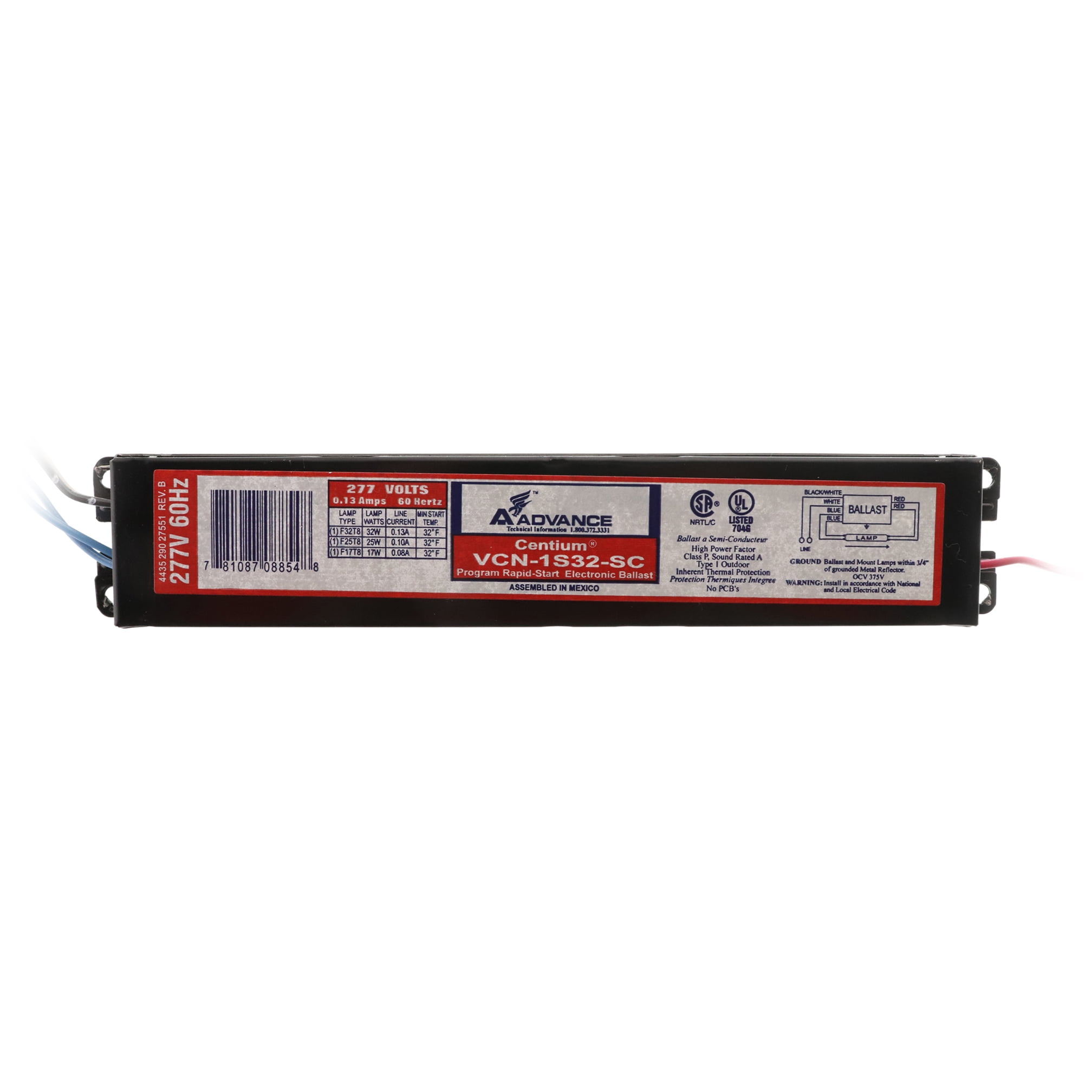 Advance VCN-1S32-SC Electronic Fluorescent Ballast, 1-Lamp, T8 F32T8 ...