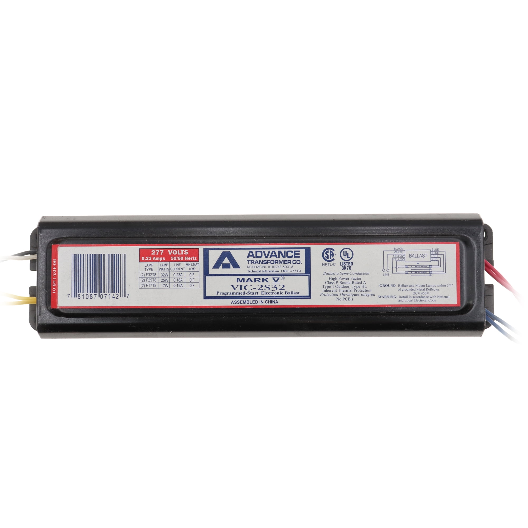 Advance VIC-2S32 Programmed Start Ballast, 2-Lamp, F32T8, 32W T8, 277V ...
