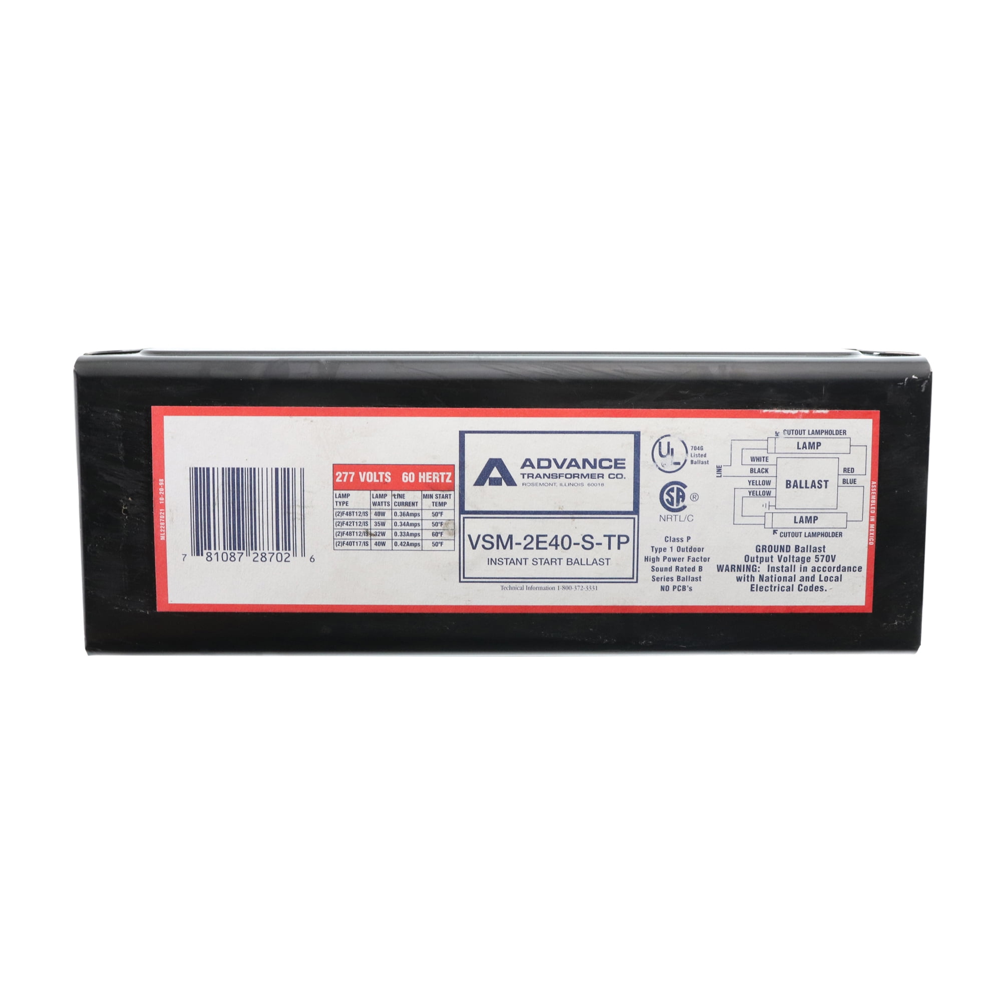 Advance VSM-2E40-S-TP Electronic Fluorescent Ballast, 2-Lamp, T12 ...