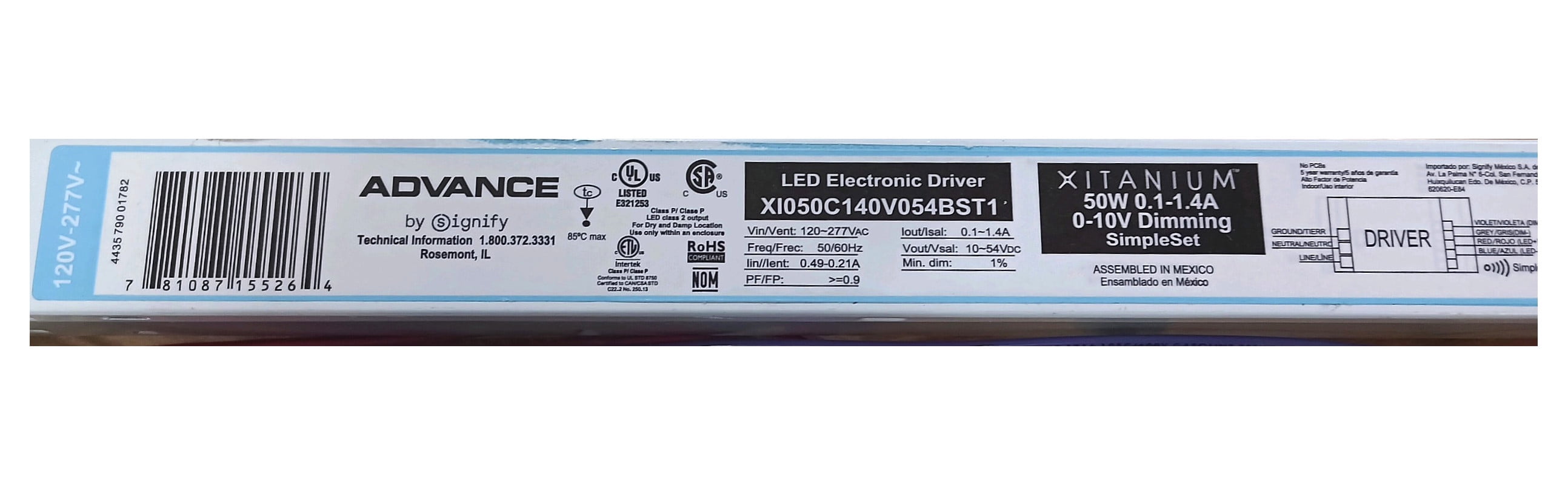 Advance Xitanium XI050C140V054BST1 LED electronic drvier, 50 watt output, 0-10V Dimming ...