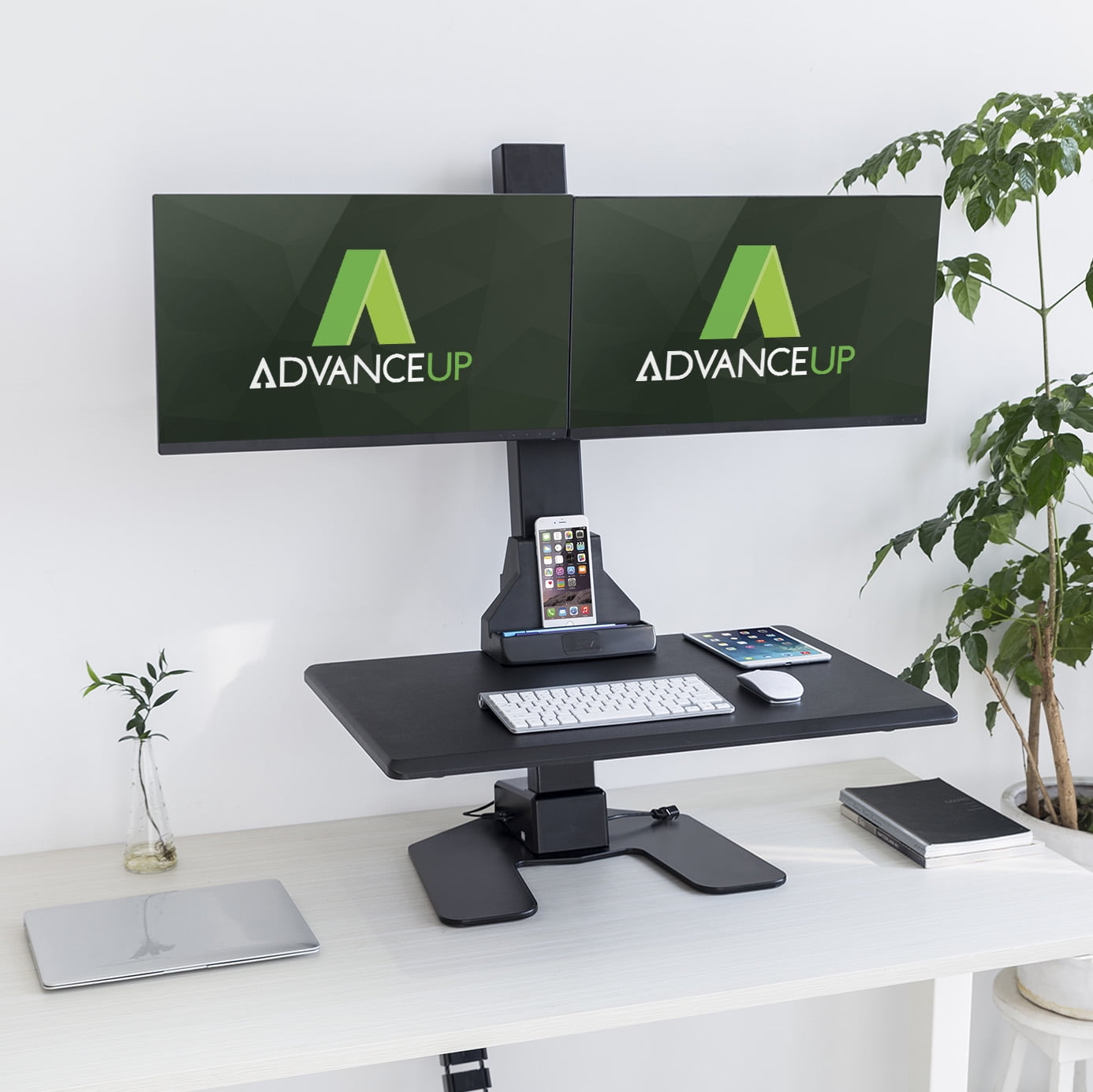 AdvanceUp Electric Automatic Standing Desk Converter Riser with Dual ...